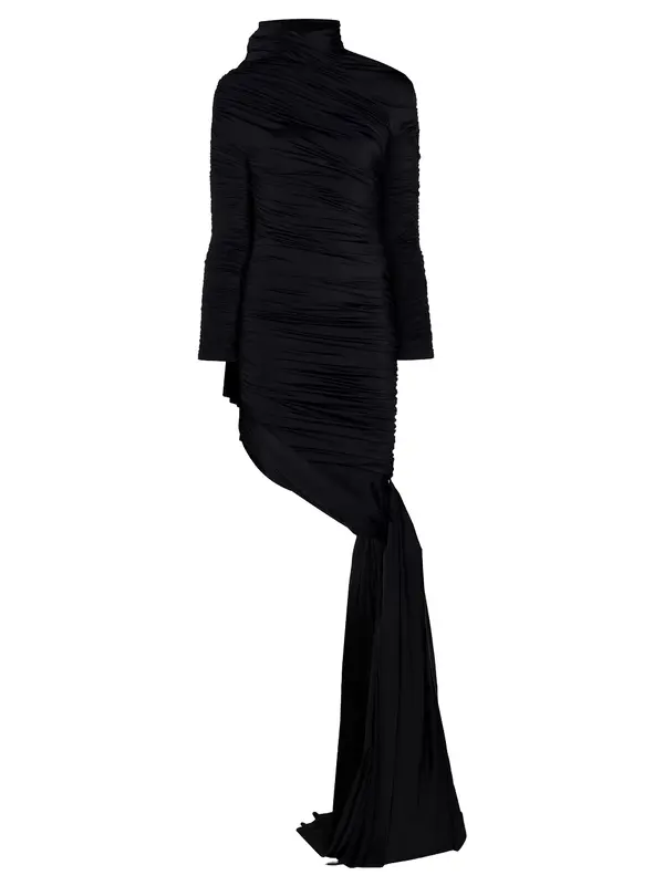 Balenciaga Twisted Knots Ruched Draped Dress - Black