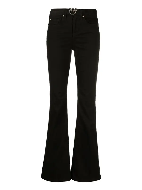 Pinko Love Birds-buckle Flared Trousers - Black