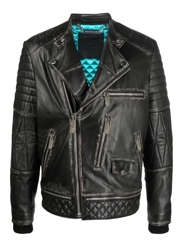 Philipp Plein Logo-plaque Leather Biker Jacket - Black