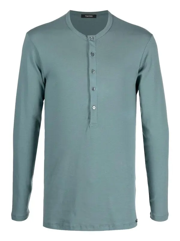 TOM FORD Button-up Long-sleeve T-shirt - Blue