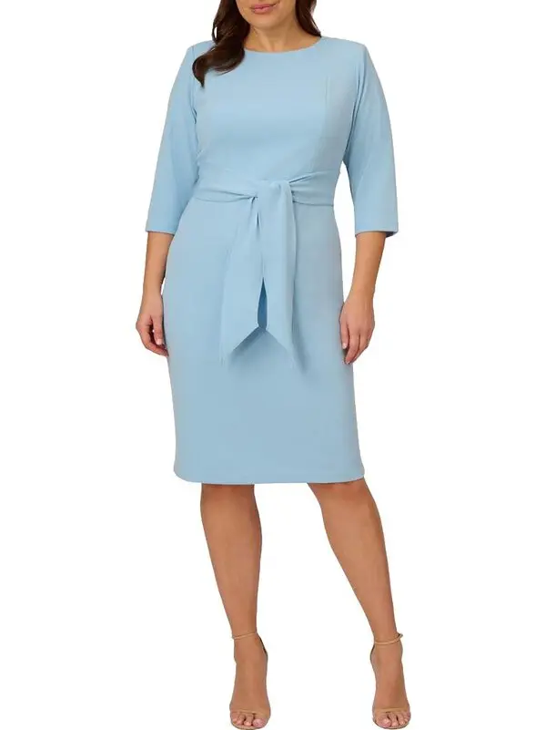 Adrianna Papell Tie Waist Crepe Dress - Blue Mist