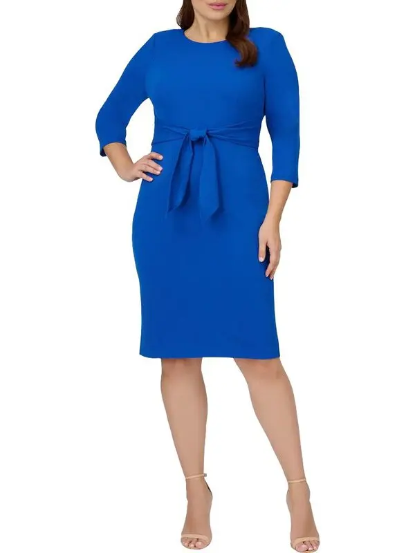 Adrianna Papell Tie Waist Crepe Dress - Violet Cobalt