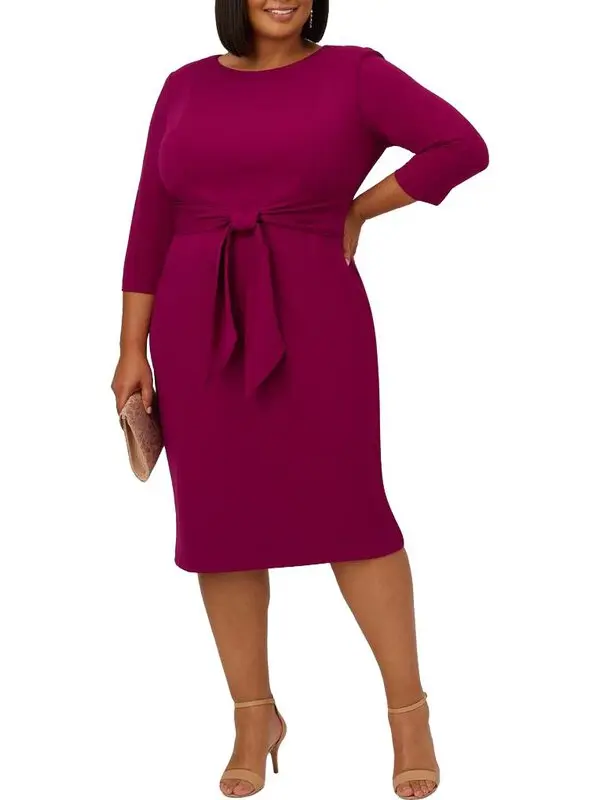 Adrianna Papell Tie Waist Crepe Dress - Wildberry
