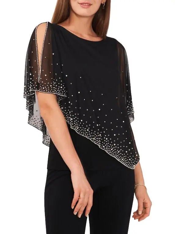Chaus Split Sleeve Beaded Cape Top - Black