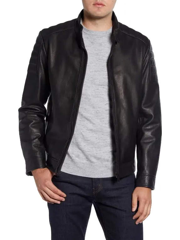 Cole Haan Leather Moto Jacket - Black