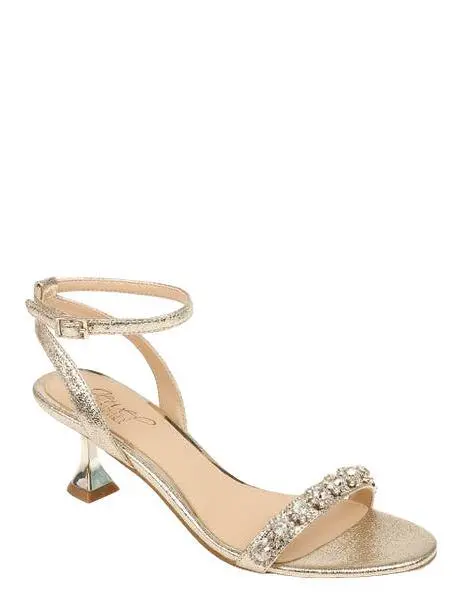 Badgley Mischka Fantasia Crystal Embellished Sandal - Light Gold Faux Leather