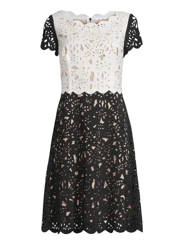 Shani Laser-cut Two-tone Dress - Black White