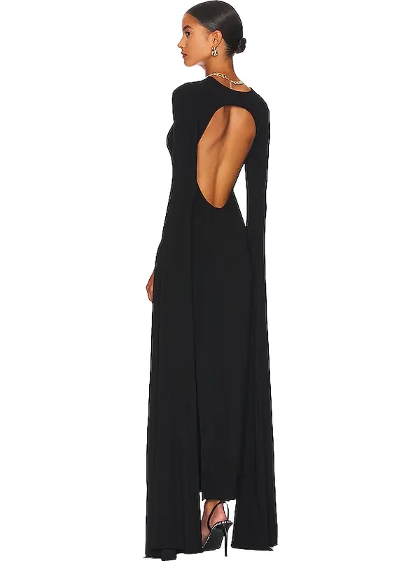 Norma Kamali Ribbon Sleeve Gown - Black