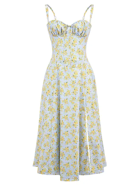 House Of Cb Carmen Cotton-blend Midi Dress - Soft Blue Vintage
