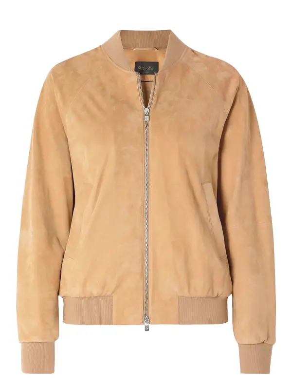 Loro Piana Ribbed Cashmere-trimmed Suede Bomber Jacket - Neutrals
