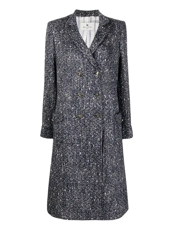 Etro Pegaso-button Tweed Coat - Blue