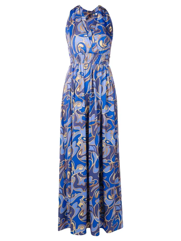 LYGIA & NANNY Graphic-print Halterneck Maxi Dress - Blue