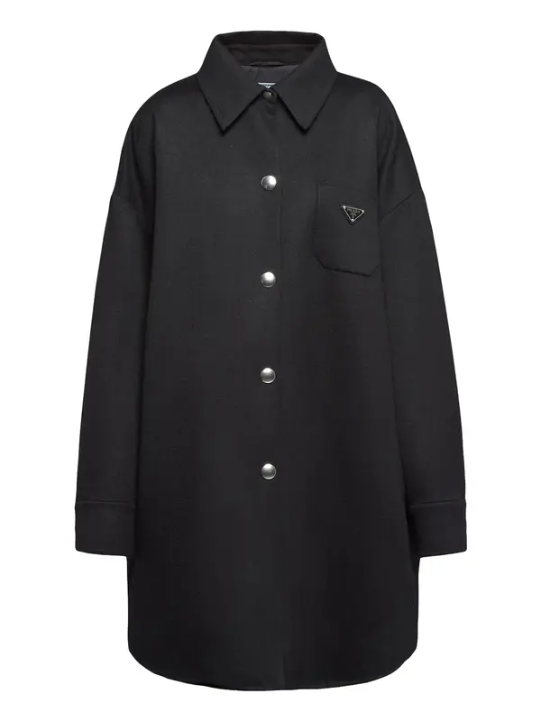 Prada Logo-plaque Wool Coat - Black
