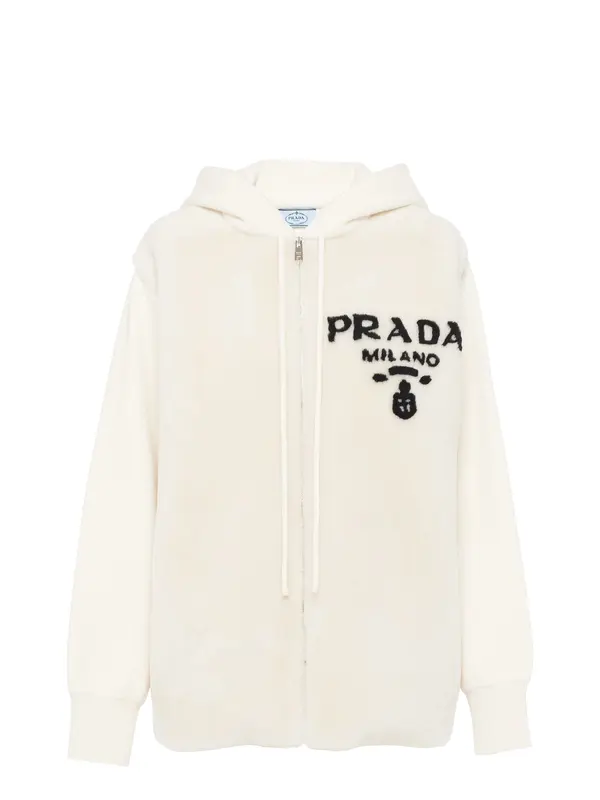 Prada Logo-intarsia Shearling Hoodie - White