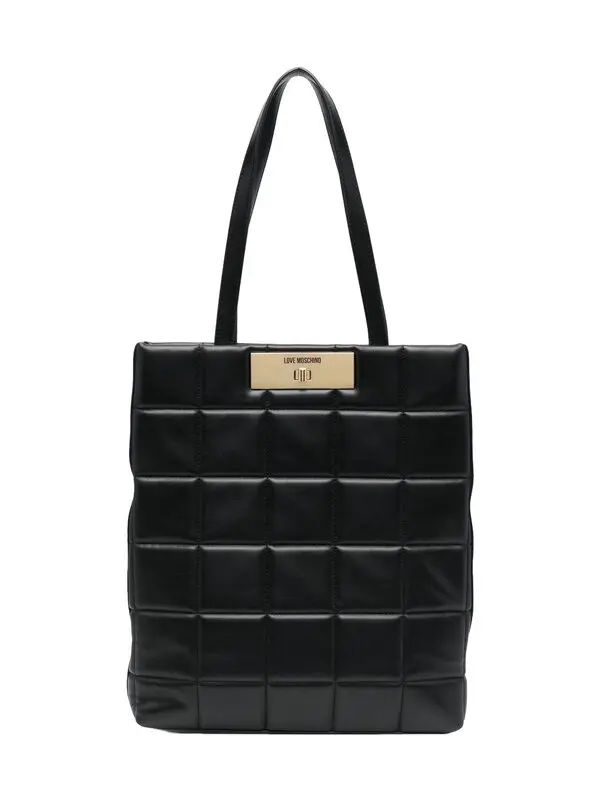 Moschino Quilted Logo Plaque Tote Bag - Black