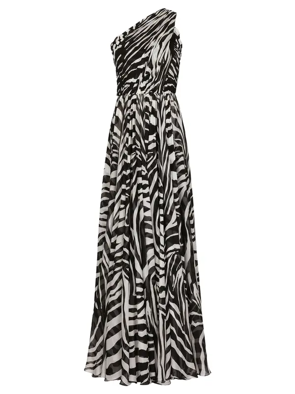 Dolce & Gabbana Zebra-print One-shoulder Gown - Black