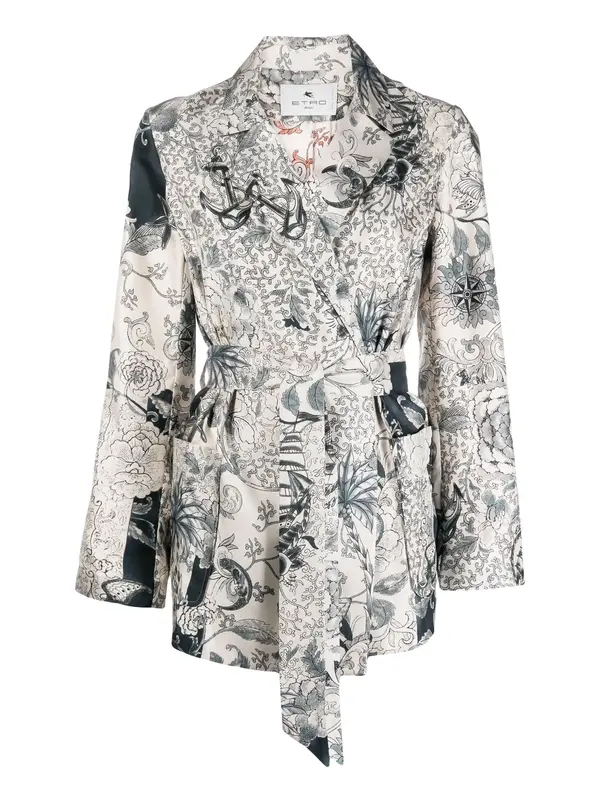 Etro Graphic-print Belted Silk Jacket - White