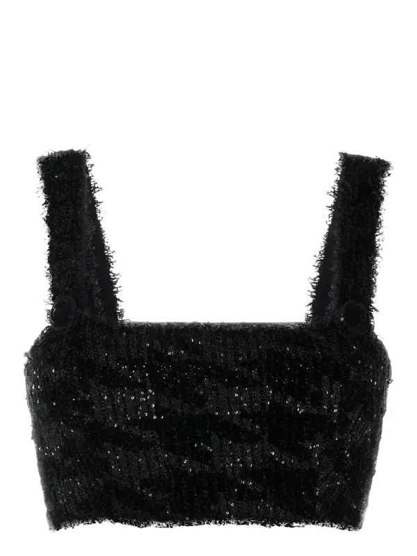 Balmain Sequin Knitted Crop Top - Black