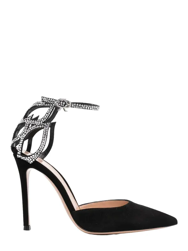 GIANVITO ROSSI Crystal Fleur 105mm Suede Pumps - Black