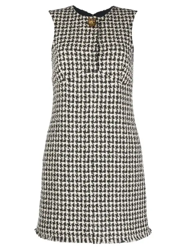 LANVIN Houndstooth Wool Shift Dress - Neutrals