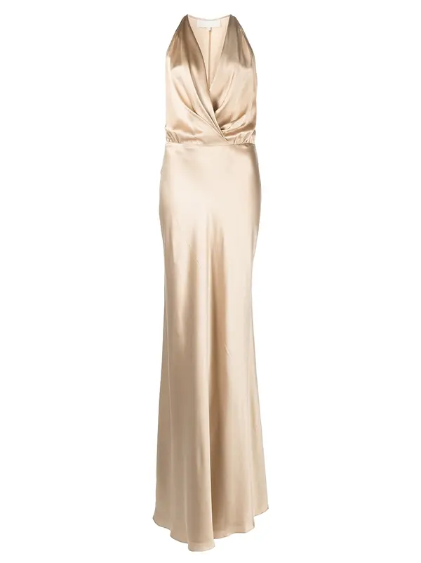 Michelle Mason Draped Halterneck Gown - Gold