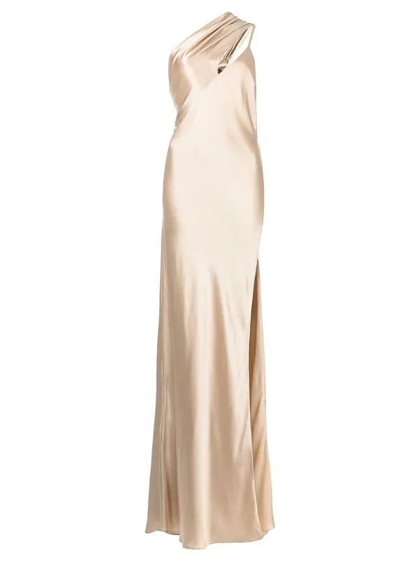 Michelle Mason Side-slit One-shoulder Gown - Gold