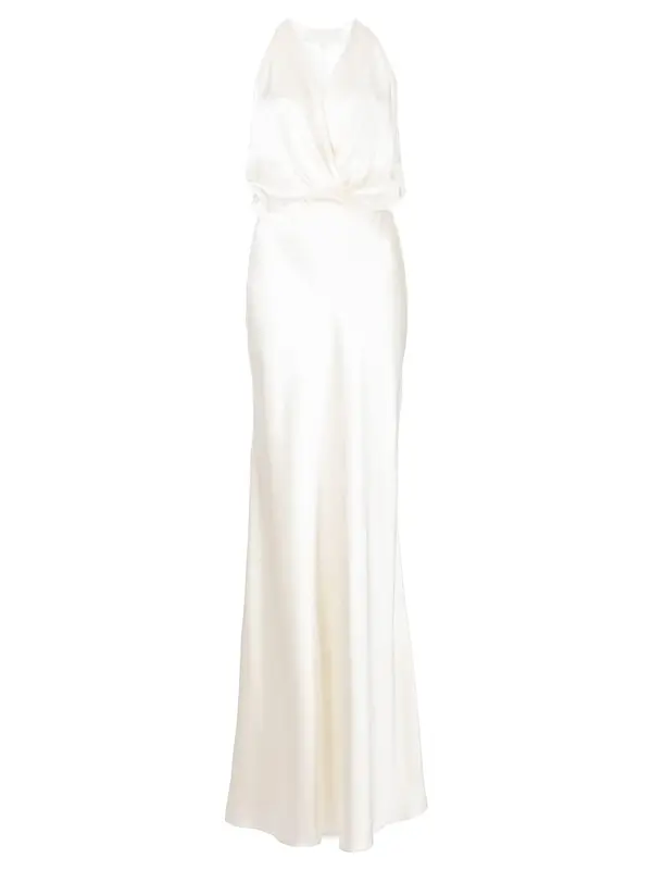 Michelle Mason Draped Halterneck Gown - White