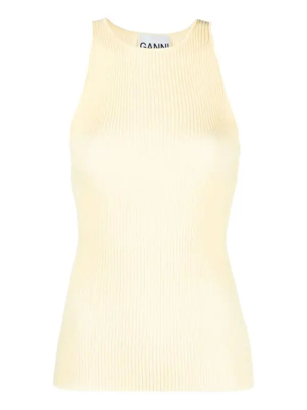 GANNI Ribbed-knit Tank Top - Yellow