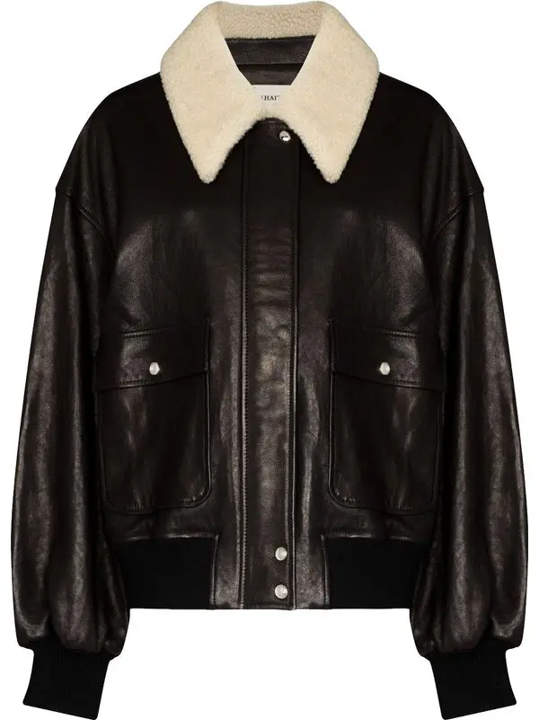 Khaite Shearling-trim Leather Jacket - Black