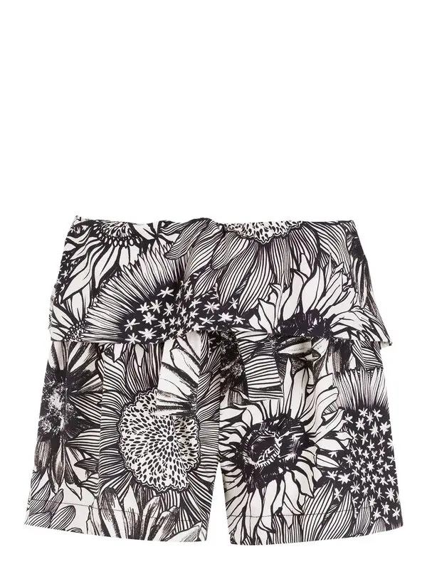 OSKLEN Sunflower-print Ruffled Shorts - Black