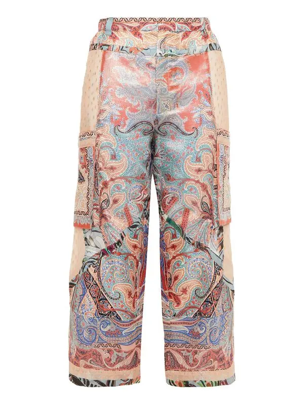 Etro Cropped Printed Fil Coupé Silk-blend Straight-leg Pants - Light Blue