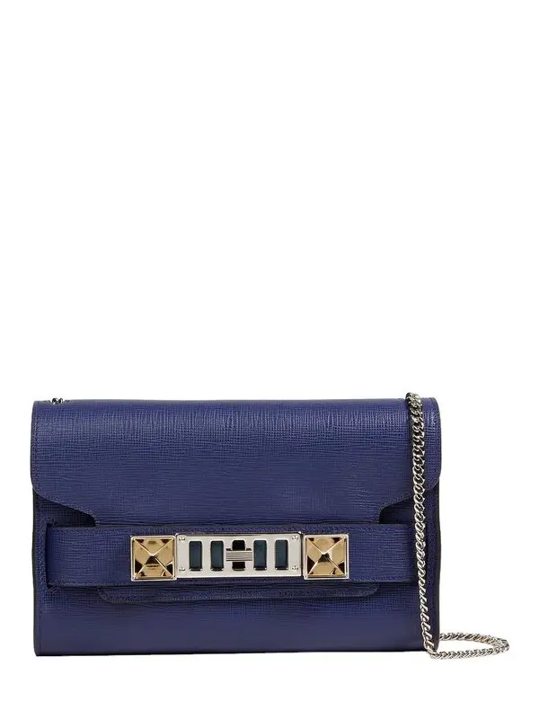 Proenza Schouler Textured Leather Clutch With Chain Strap - Navy