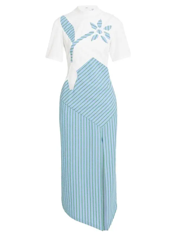 Rosie Assoulin Cutout Striped Midi Dress - Light Blue
