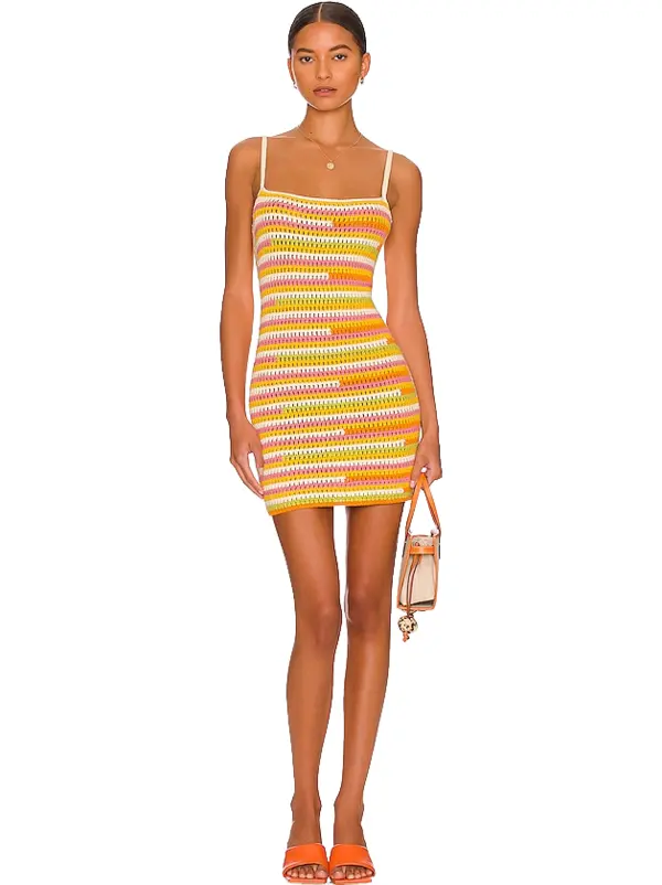 CAMILA COELHO Rhea Open Stitch Mini Dress In Yellow - Rainbow