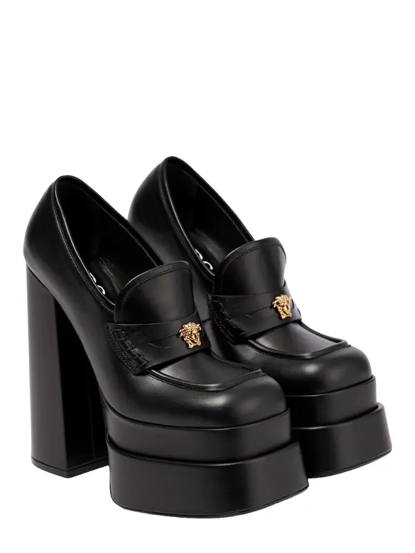 Versace Aevitas Leather Platform Loafer Pumps - Black