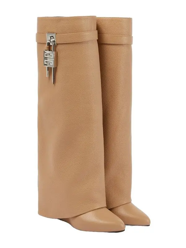 Givenchy Shark Lock Knee-high Leather Boots - Beige