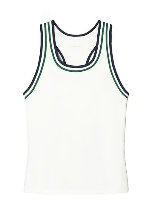Tory Burch Burch Performance Jersey Racerback Tank Top - Snow White/evergreen