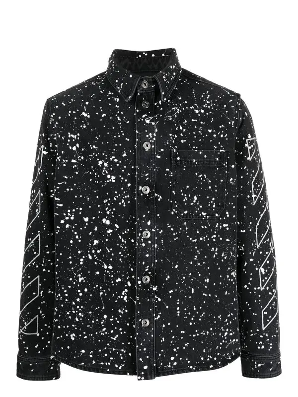 Off-White Diag-stripe Paint-splatter Denim Shirt - Black