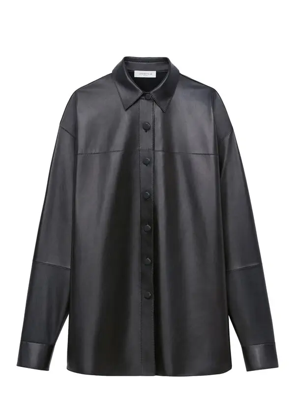 Lafayette 148 New York Plus-size Nappa Lambskin Leather Shirt Jacket - Black