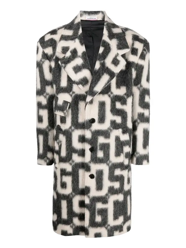Gcds Monogram-print Single-breasted Coat - Black