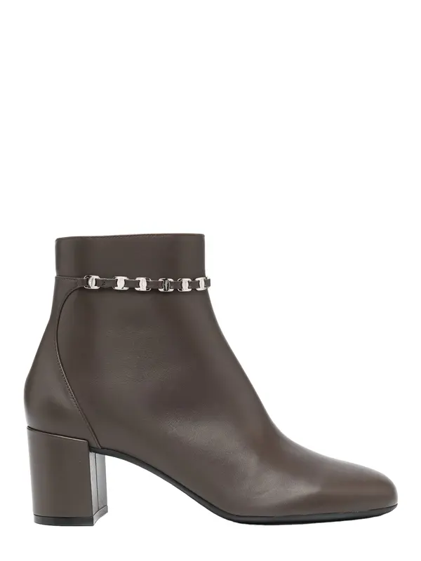 FERRAGAMO Chain-link Leather Ankle Boots - Brown