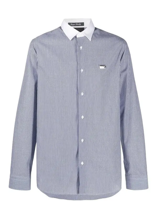 Philipp Plein Logo-print Striped Cotton Shirt - Blue