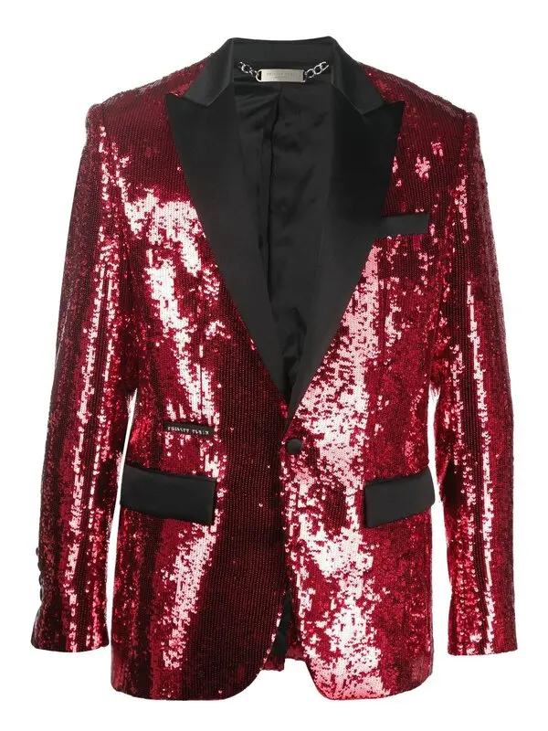 Philipp Plein Sequin Single-breasted Blazer - Red