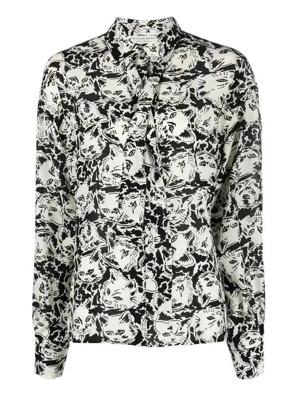 Philosophy Di Lorenzo Serafini Cat Mania Silk Shirt - Black