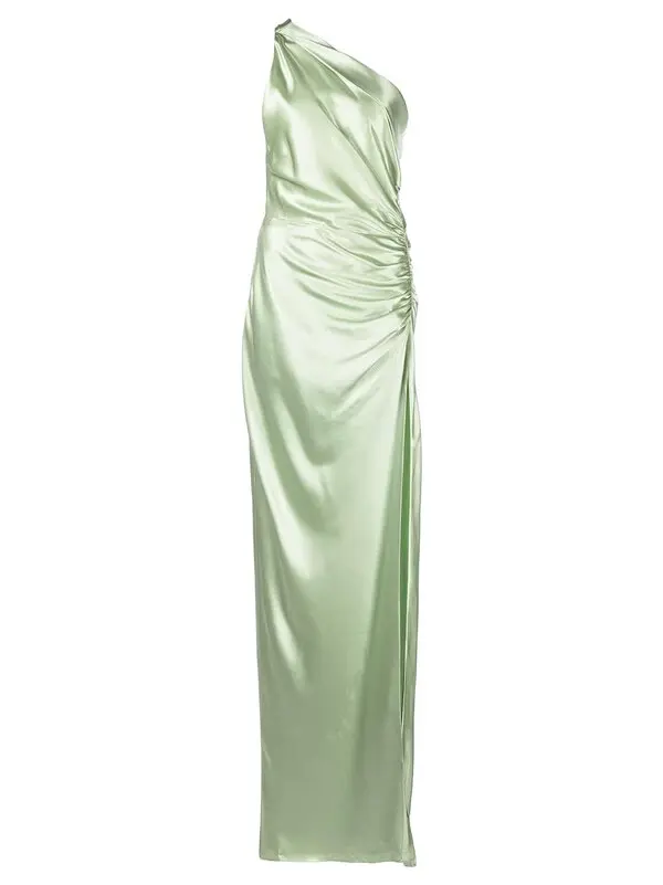 Michelle Mason Gathered One-shoulder Gown - Green