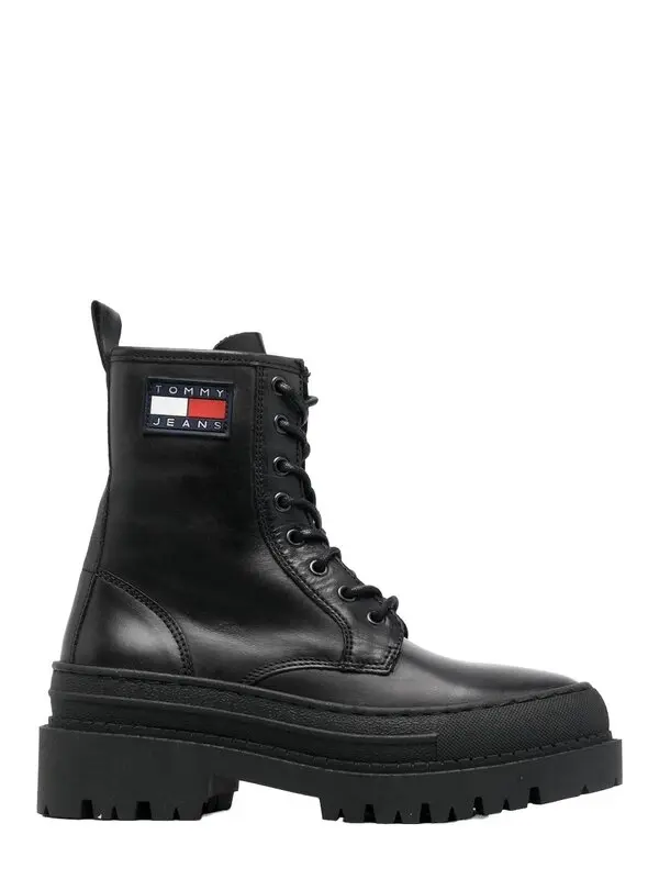 Tommy Hilfiger Logo-patch Lace-up Combat Boots - Black