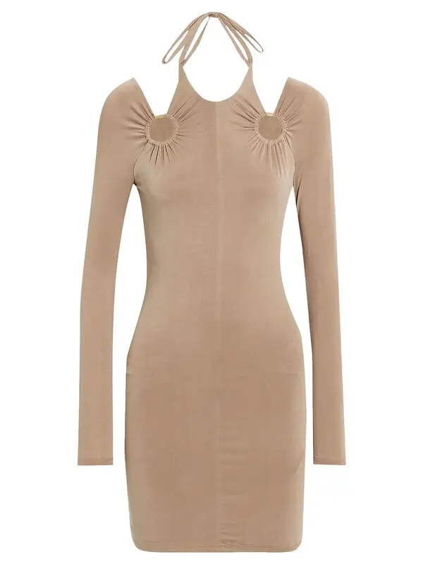 DION LEE Cutout Cupro-blend Mini Dress - Mushroom