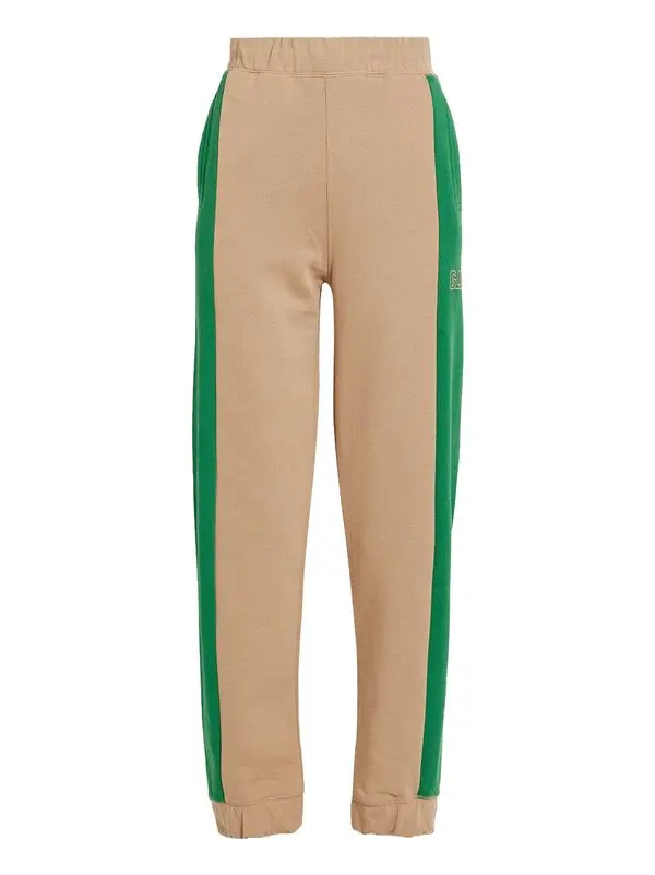GANNI Two-tone French Cotton-blend Terry Track Pants With Embroidered Logo - Sand
