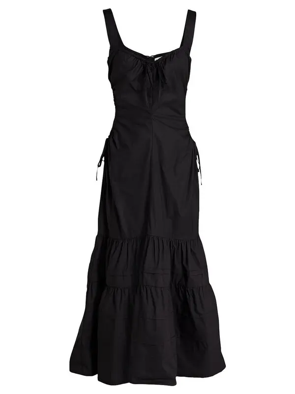 NICHOLAS Tiered Cutout Cotton Poplin Midi Dress - Black