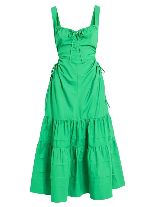 NICHOLAS Tiered Cutout Cotton-poplin Midi Dress - Green